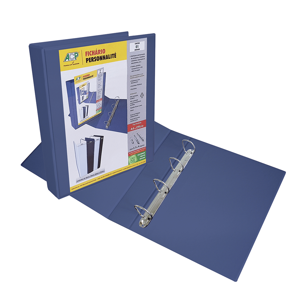 FICHARIO PERSONALITE A4 40MM C/4ARGOLAS R3344 AZUL - cacula
